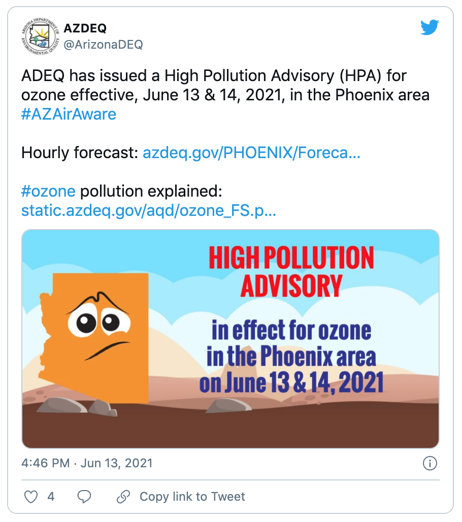 High pollution advisory in effect for metro Phoenix area | Respro ...